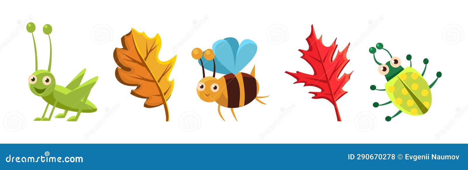 Funny Insect Small Crawling Animal and Leaf Vector Set Stock Vector ...