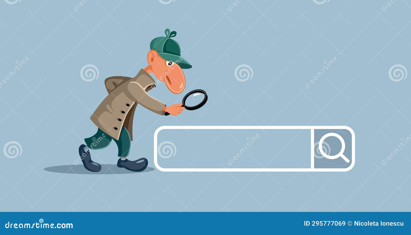 Detective with Magnifying Glass Looking at a Search Bar Vector ...