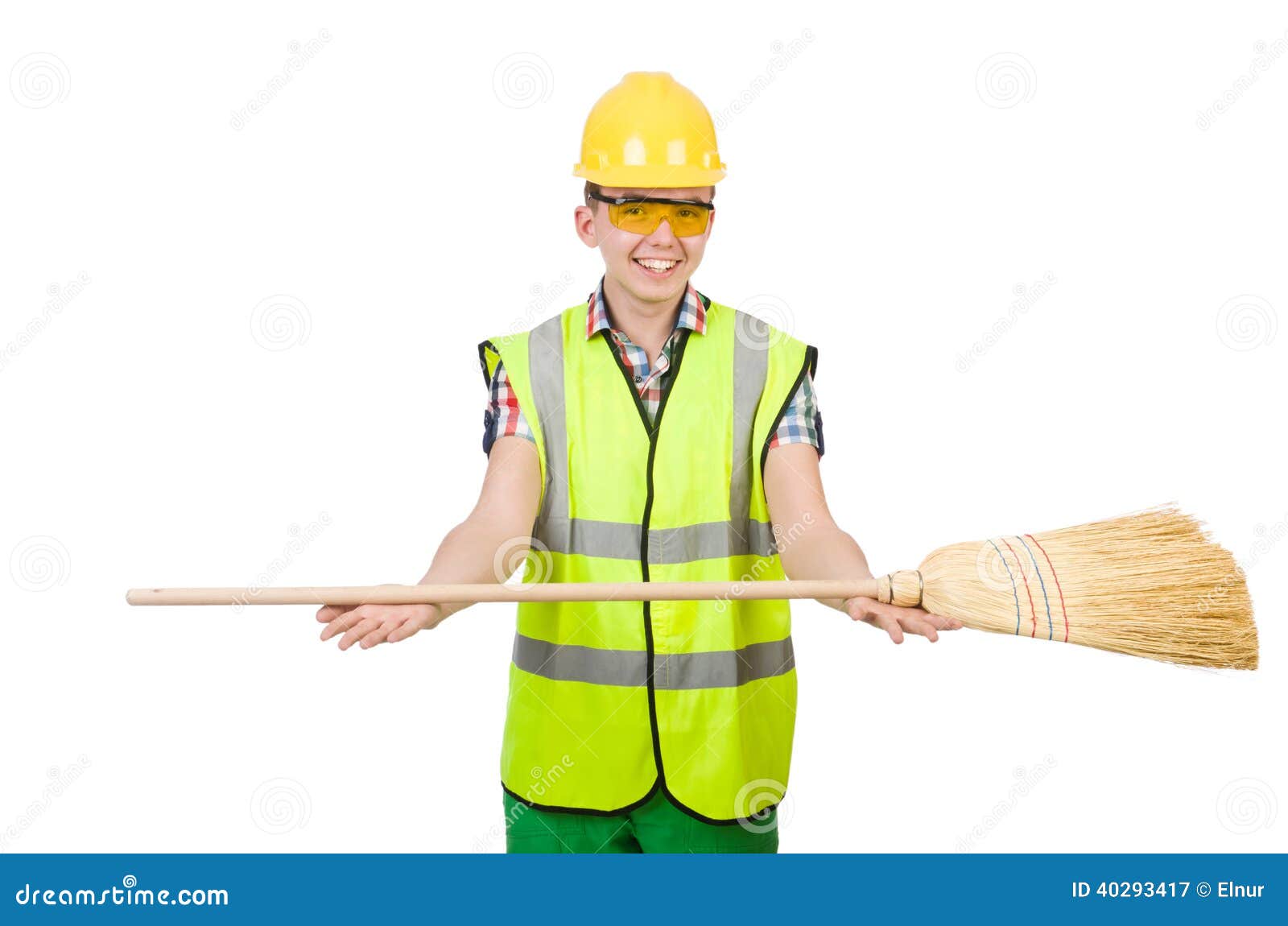 Funny janitor with broom stock image. Image of dusty - 40293417