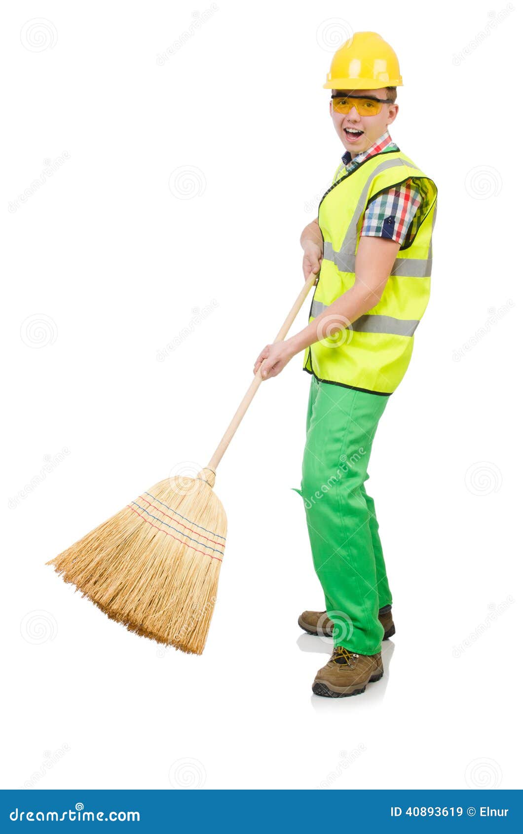 Funny janitor with broom stock image. Image of equipment - 40893619