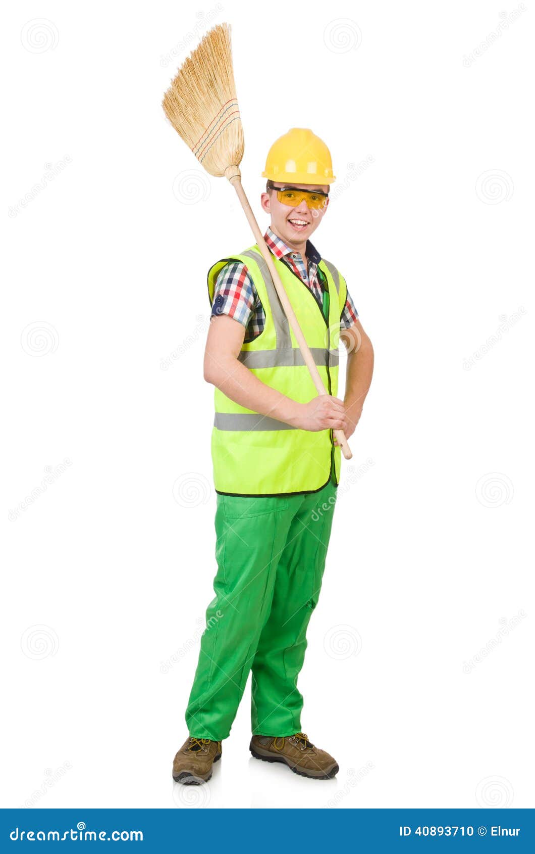 Funny janitor with broom stock photo. Image of janitor - 40893710