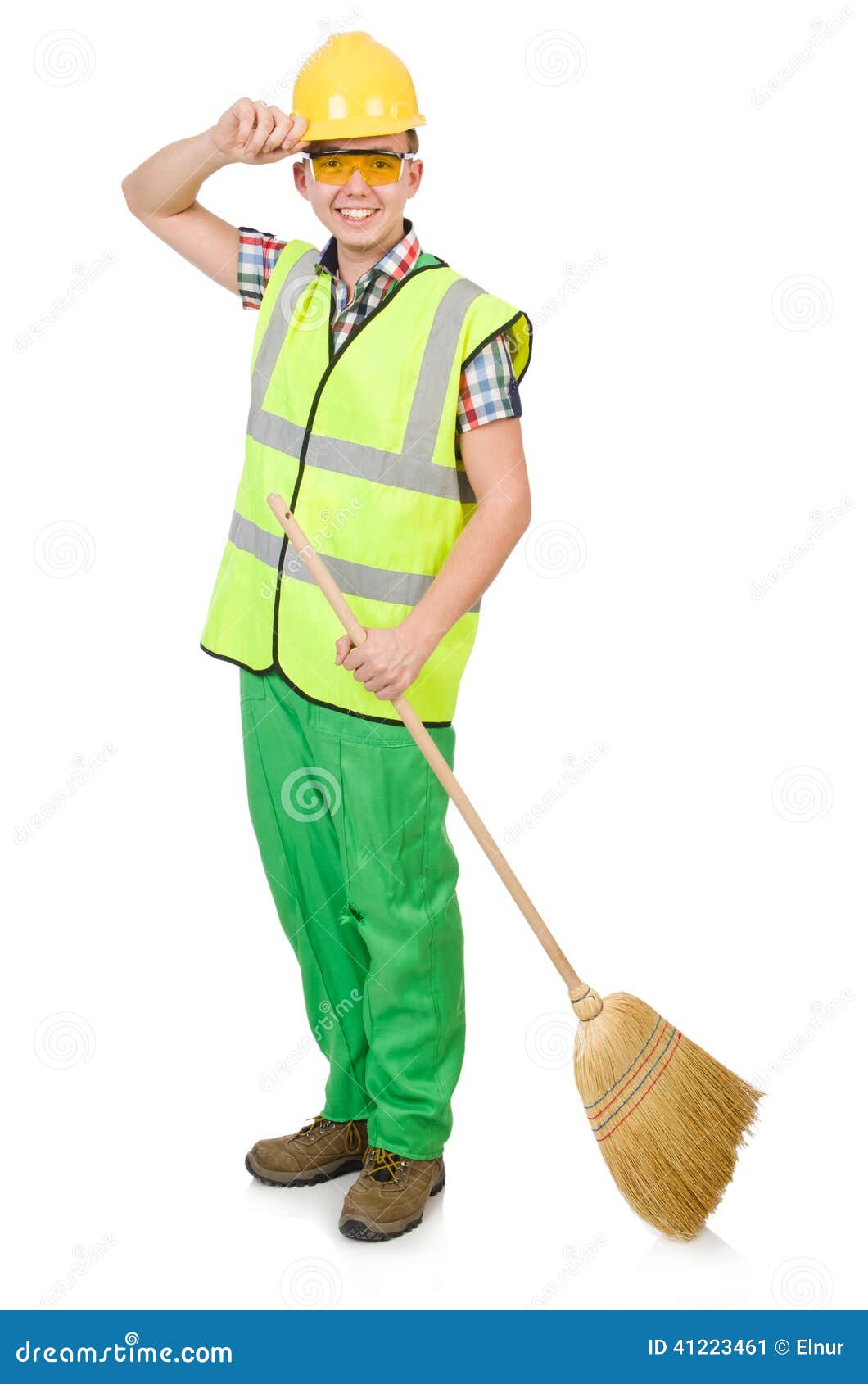 Funny Janitor with Broom Isolated Stock Image - Image of male, humour ...