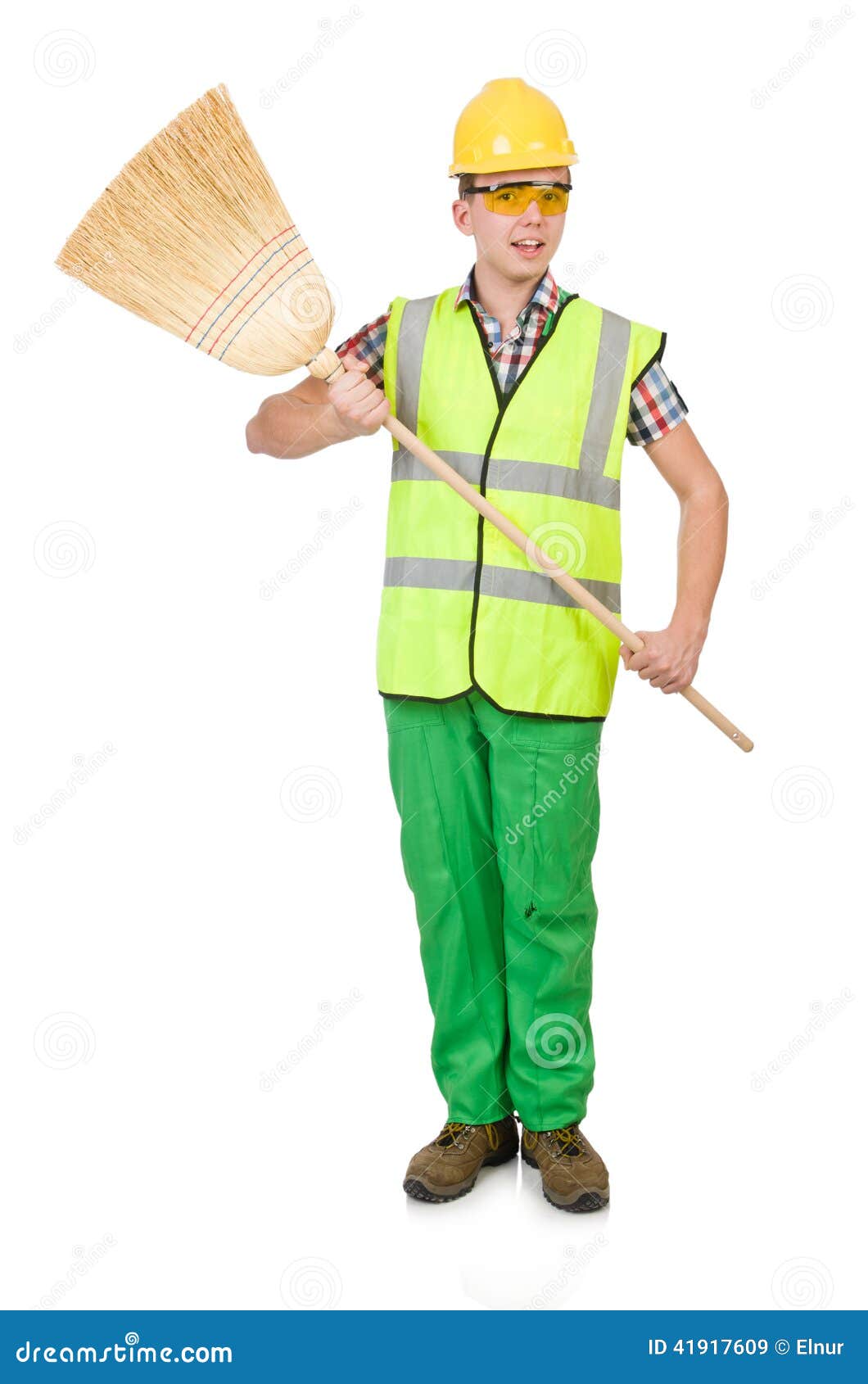 Funny Janitor with Broom Isolated Stock Image - Image of lifestyle ...