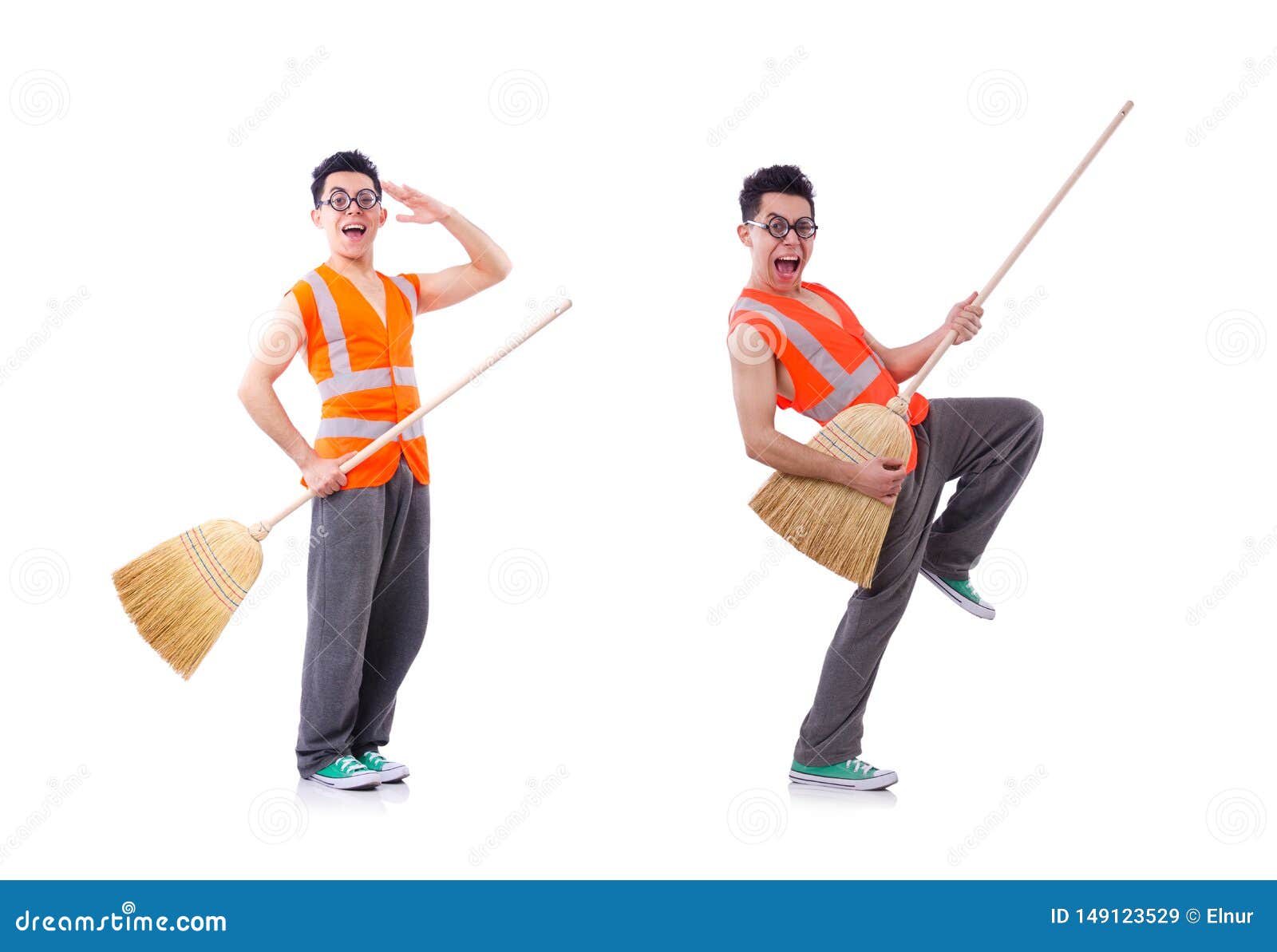The Funny Janitor Isolated on White Stock Image - Image of housework ...