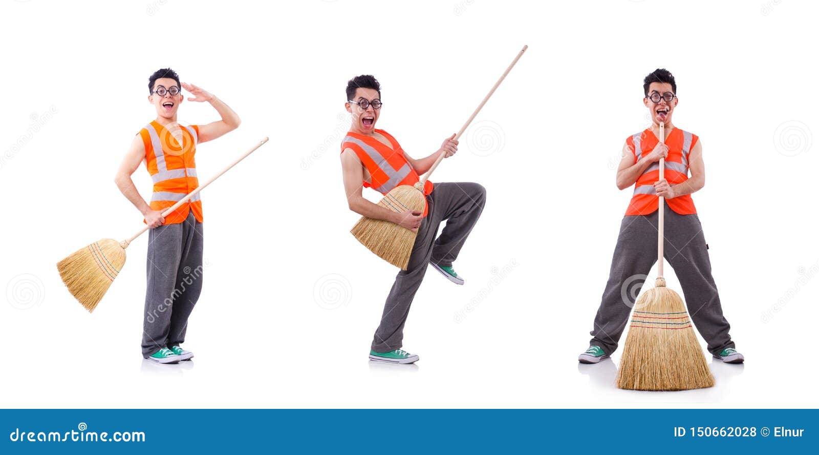 The Funny Janitor Isolated on White Stock Photo - Image of maid ...