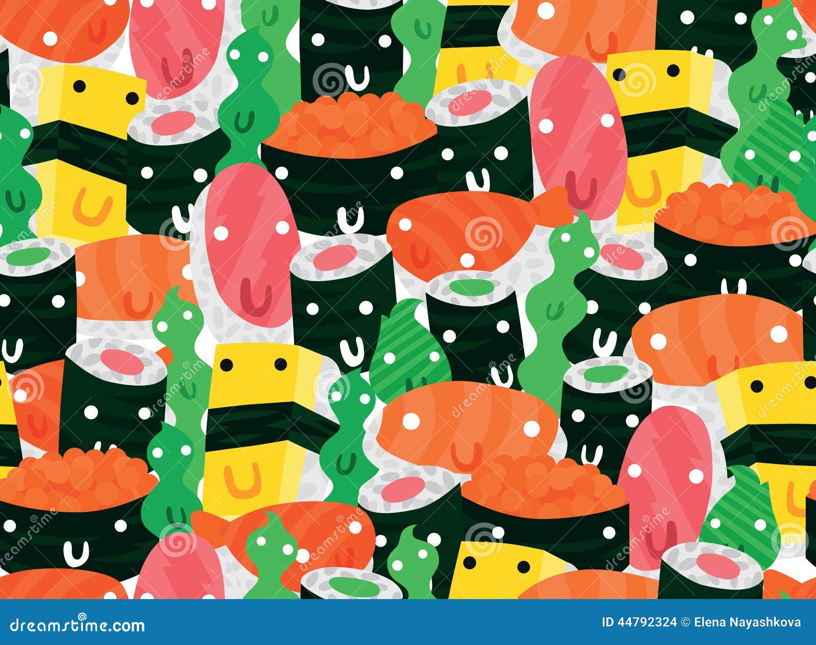 Funny Japanese Sushi Characters Stock Illustration - Illustration of ...