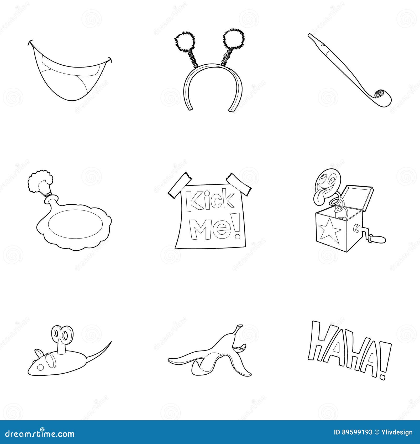 Funny Joke Icons Set, Outline Style Stock Vector - Illustration of ...