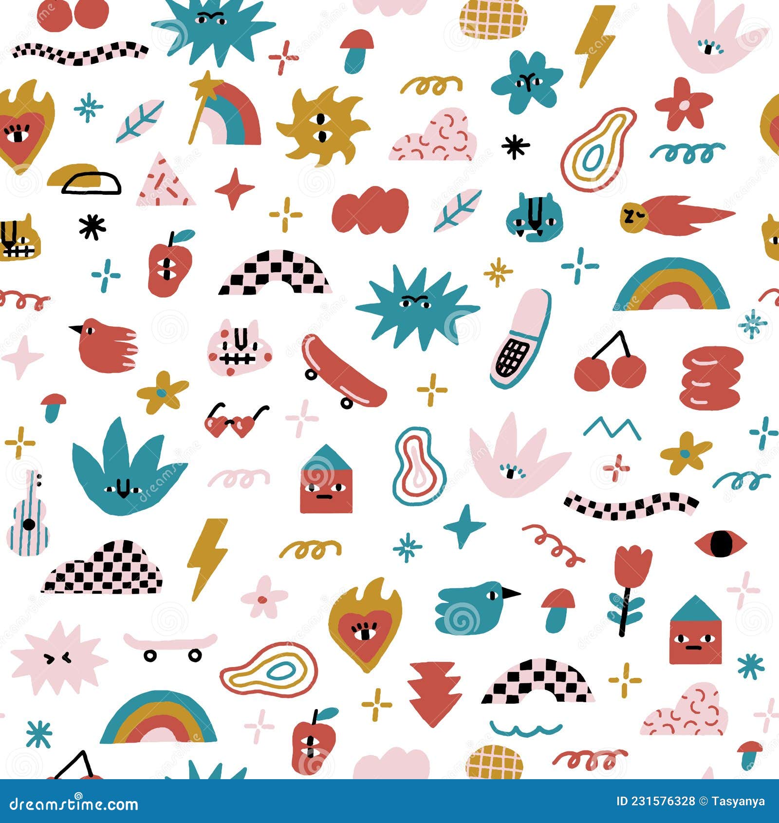 Funny and Joyful Contemporary Pattern with Animals, Trippy Characters ...