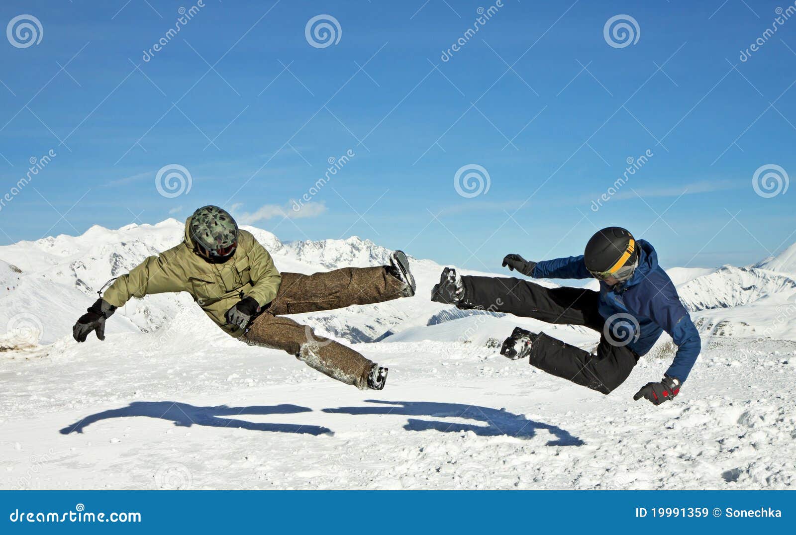 Funny Jumping Guys in Winter Mountains Stock Image - Image of happy ...