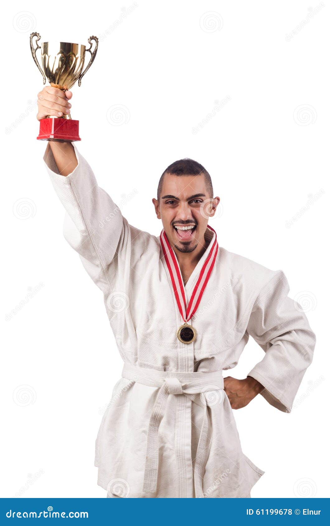 The Funny Karate Fighter with Cup on White Stock Photo - Image of ...