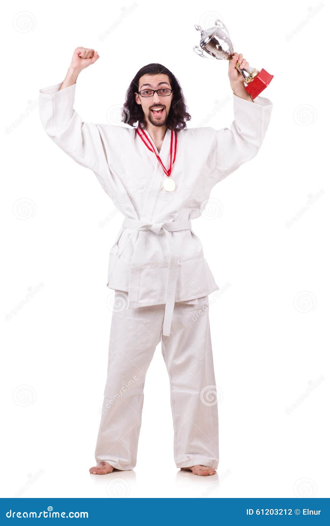 The Funny Karate Fighter with Cup on White Stock Photo - Image of fight ...