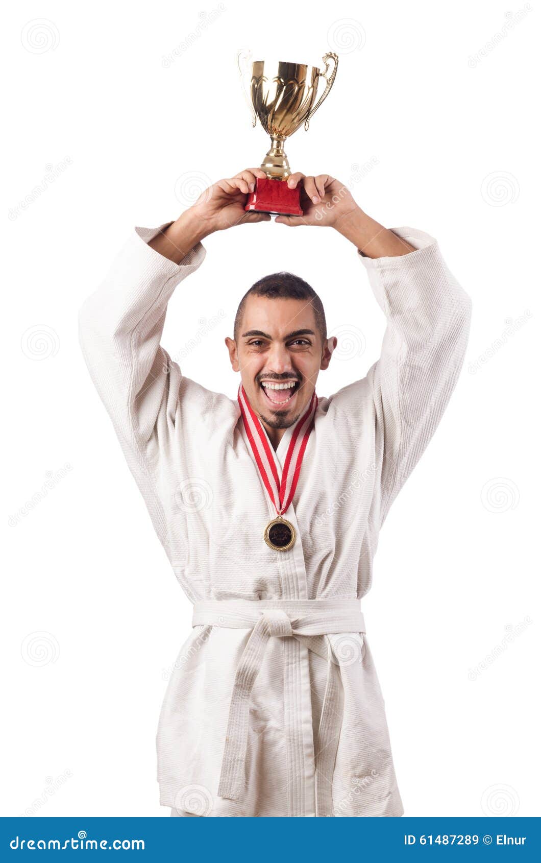 The Funny Karate Fighter with Cup on White Stock Image - Image of ...