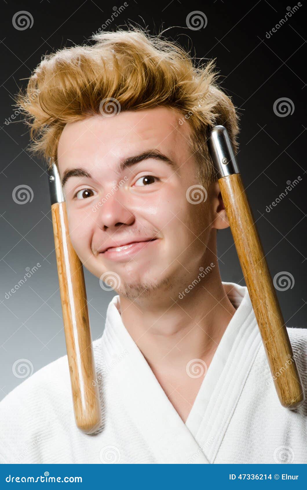 Funny Karate Fighter With Nunchucks Royalty-Free Stock Photo ...