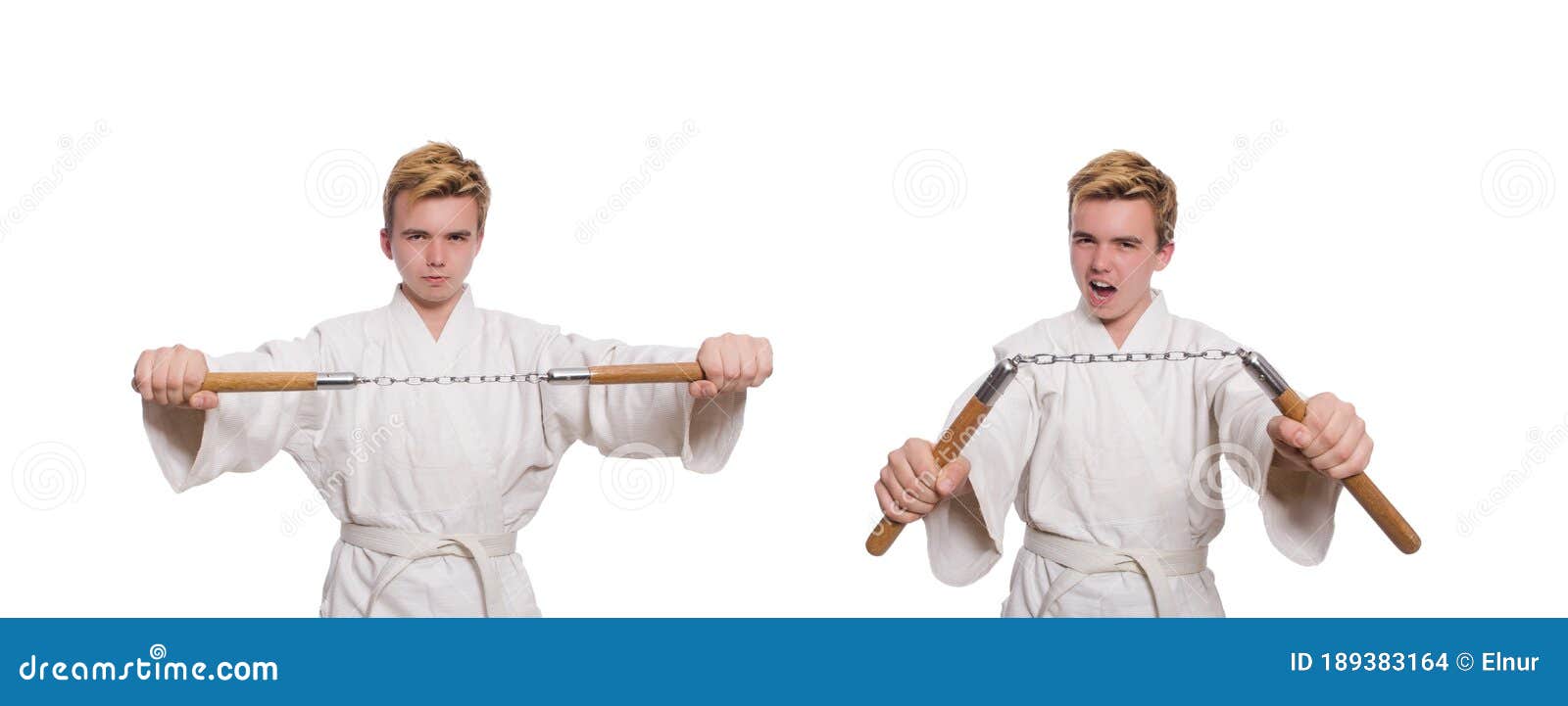 Funny Karate Fighter with Nunchucks on White Stock Photo - Image of ...