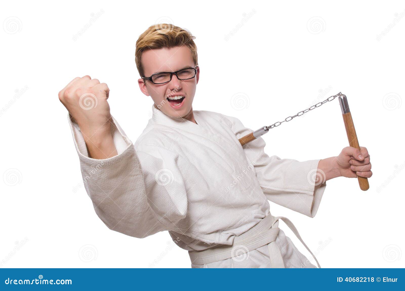 Funny Karate Fighter With Nunchucks Royalty-Free Stock Photo ...