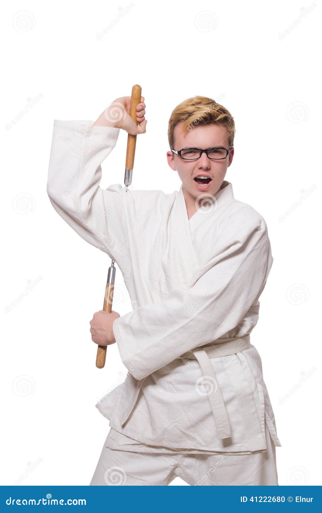Funny Karate Fighter with Nunchucks Stock Photo - Image of concept ...