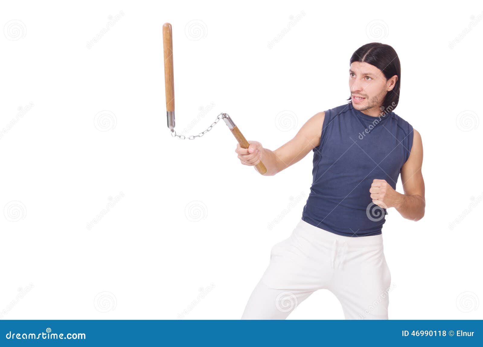 Funny Karate Fighter with Nunchucks Stock Photo - Image of asian, funny ...