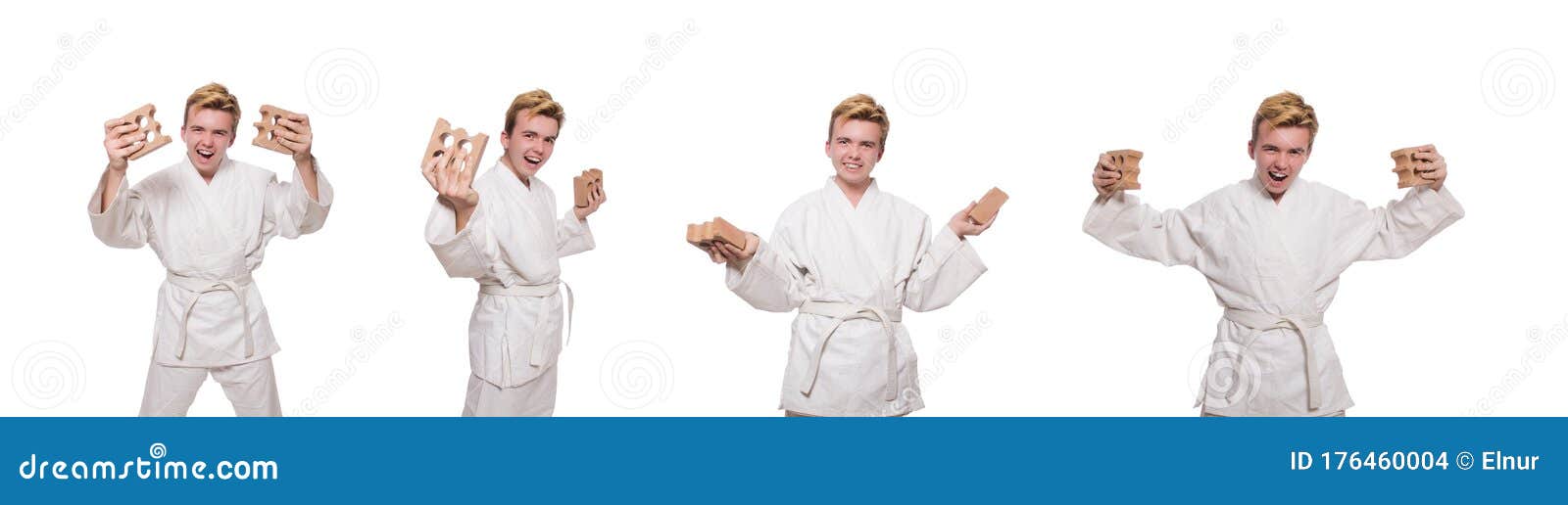 Funny Karate Man Breaking Bricks Isolated on White Stock Photo - Image ...