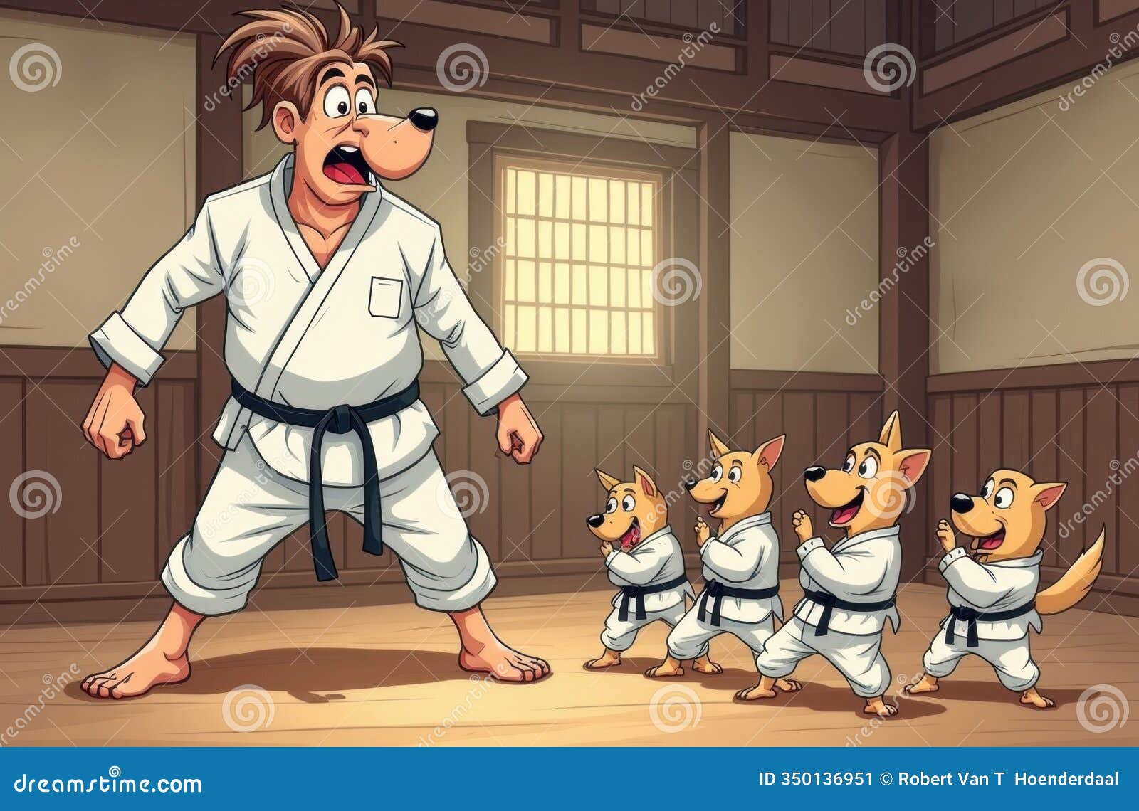 A Funny Karate Teacher Teaching Dogs at 15-12-2024 Stock Illustration ...