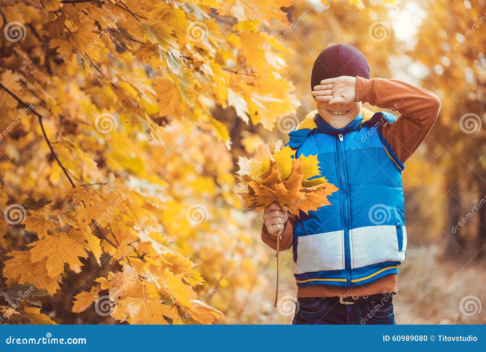 Funny Kid on a Background of Autumn Trees Stock Photo - Image of ...