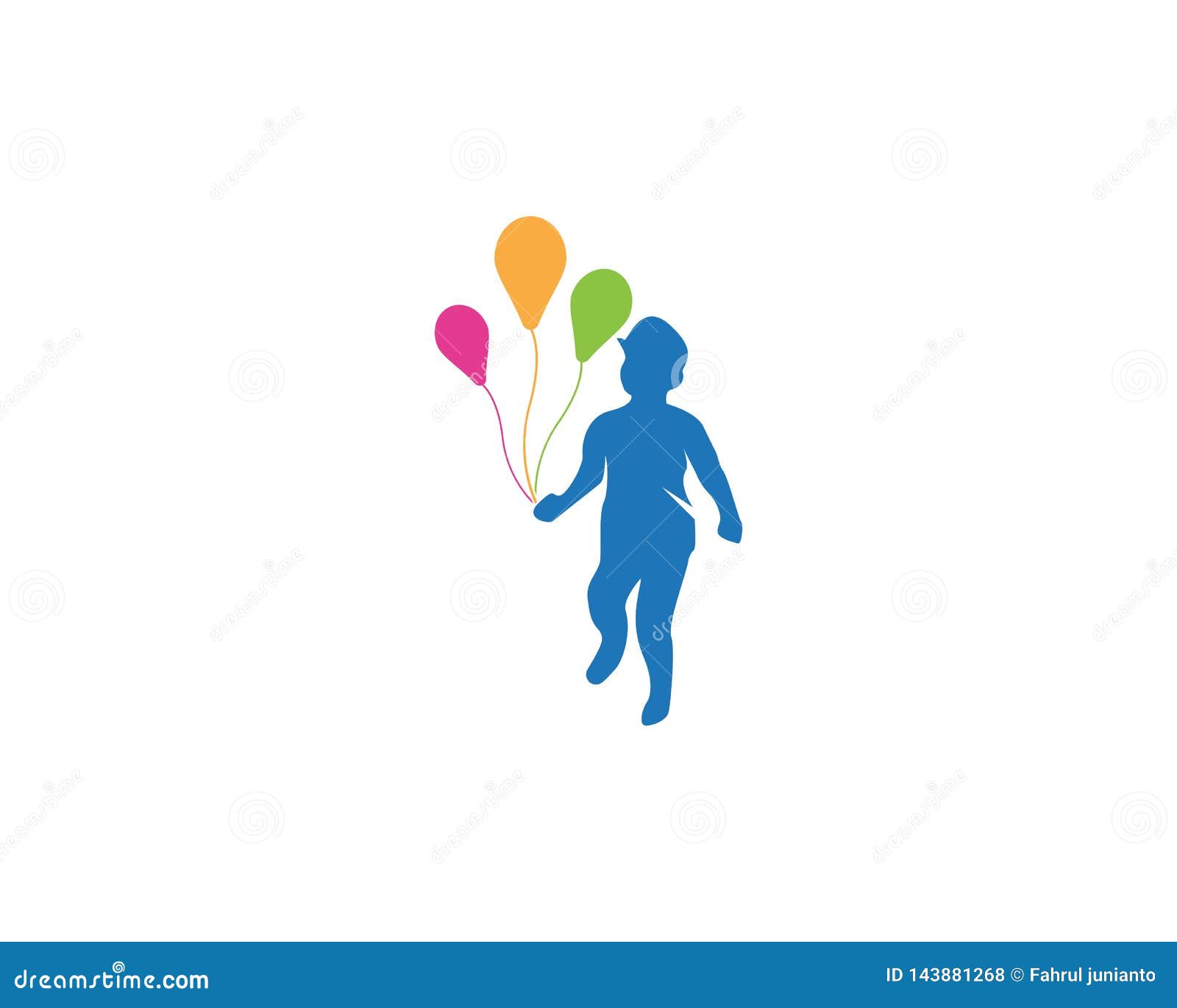 Funny Kid with Baloon Logo Template Stock Vector - Illustration of pink ...