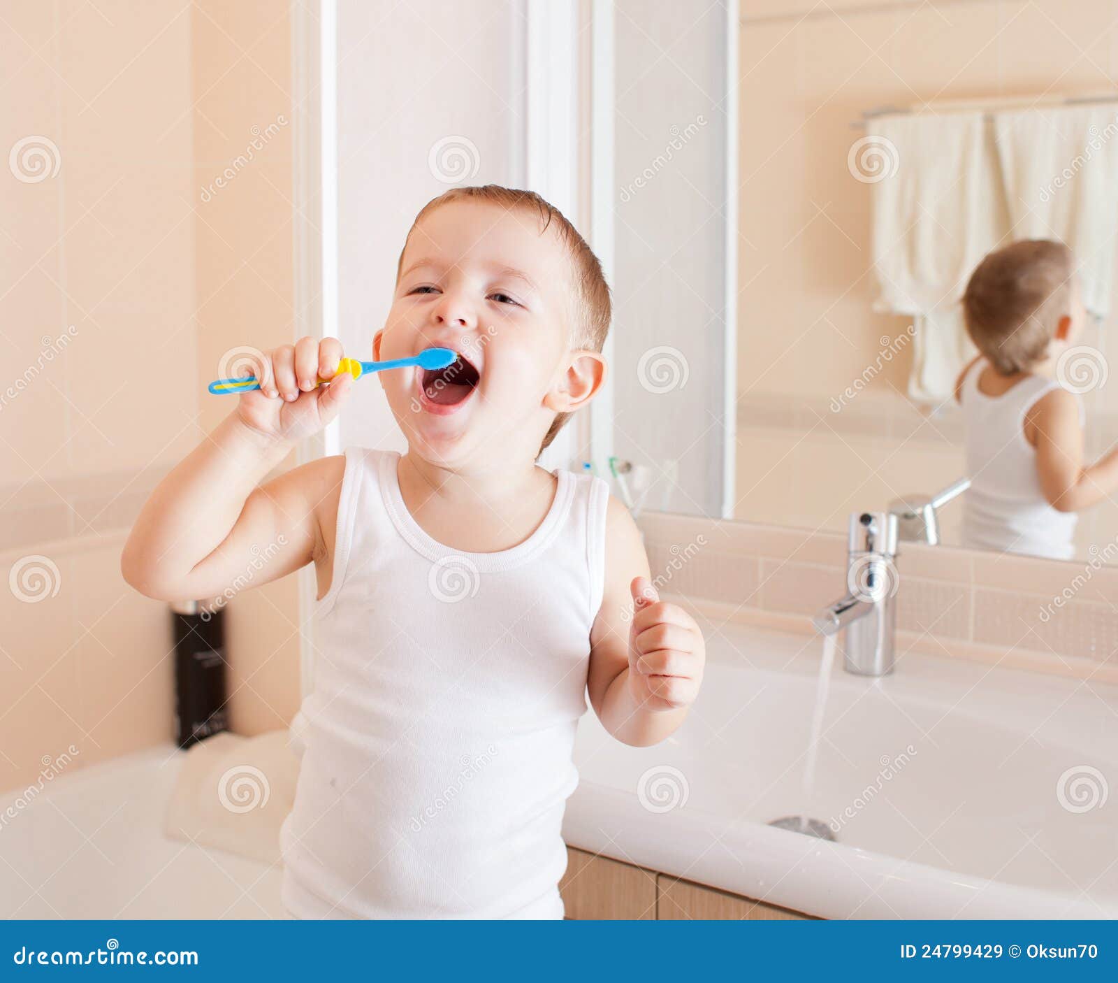 Funny Kid Boy Cleaning Teeth in Bathroom Stock Image - Image of pajamas ...