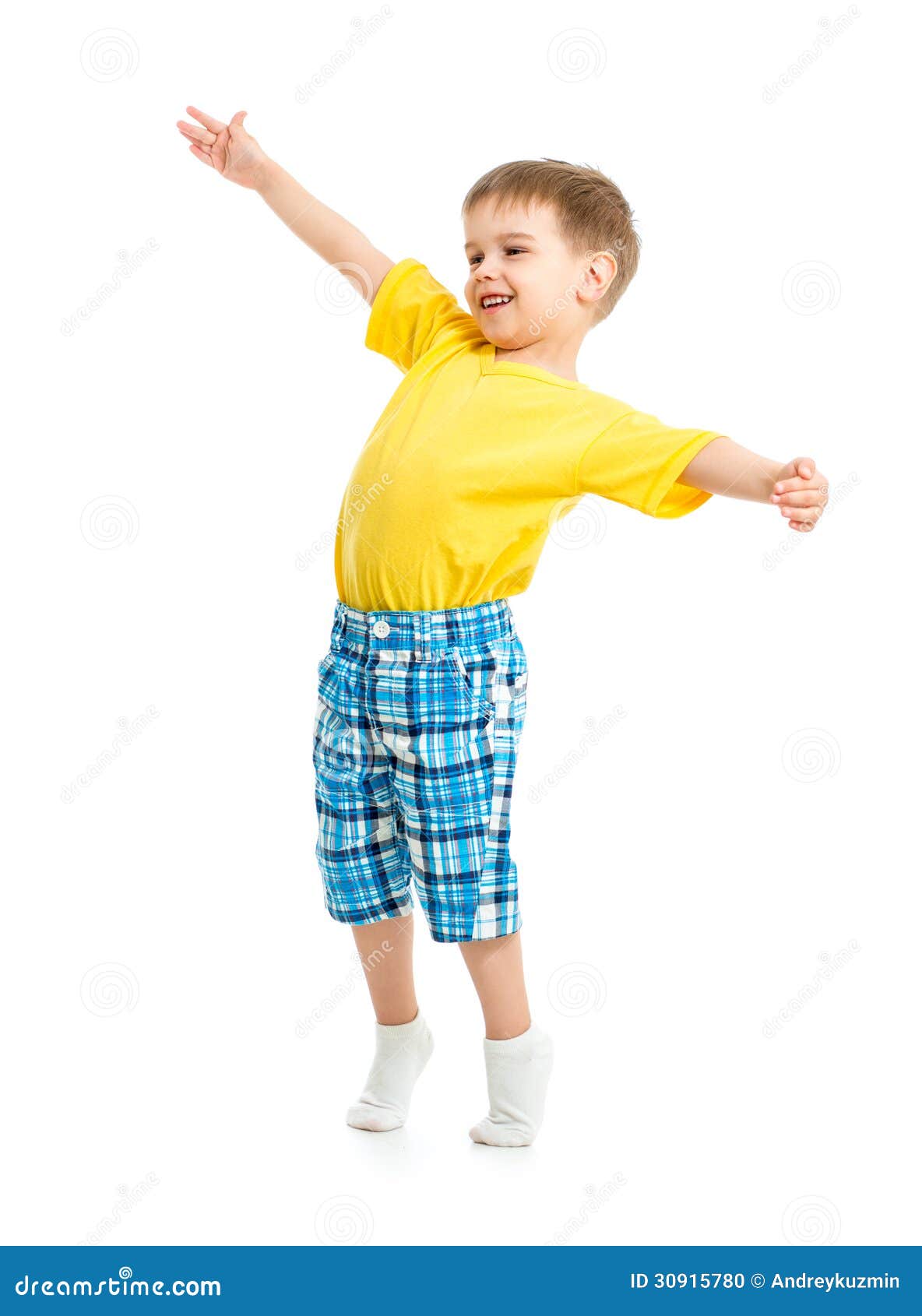 Funny Kid Boy with Open Arms Isolated Stock Photo - Image of joyful ...