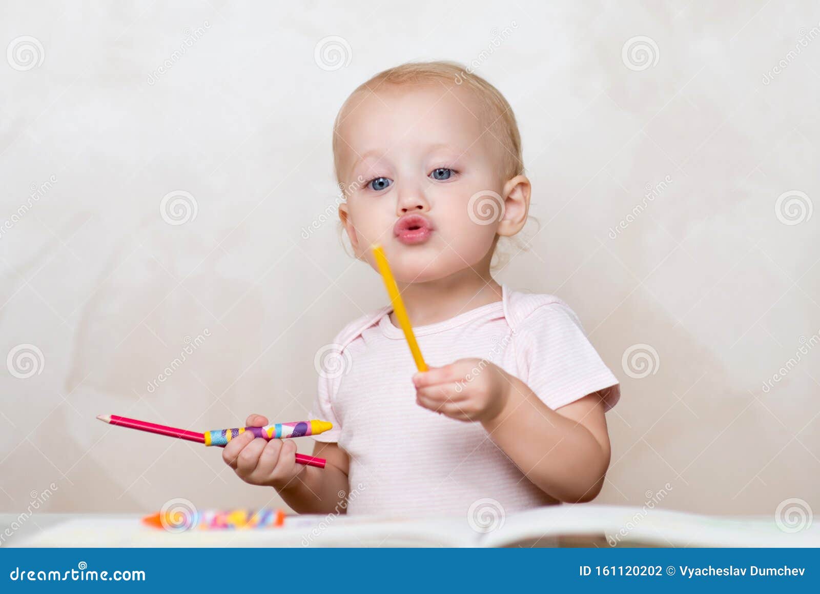 Funny Kid with a Crayon in His Hand Stock Photo - Image of paper, draw ...