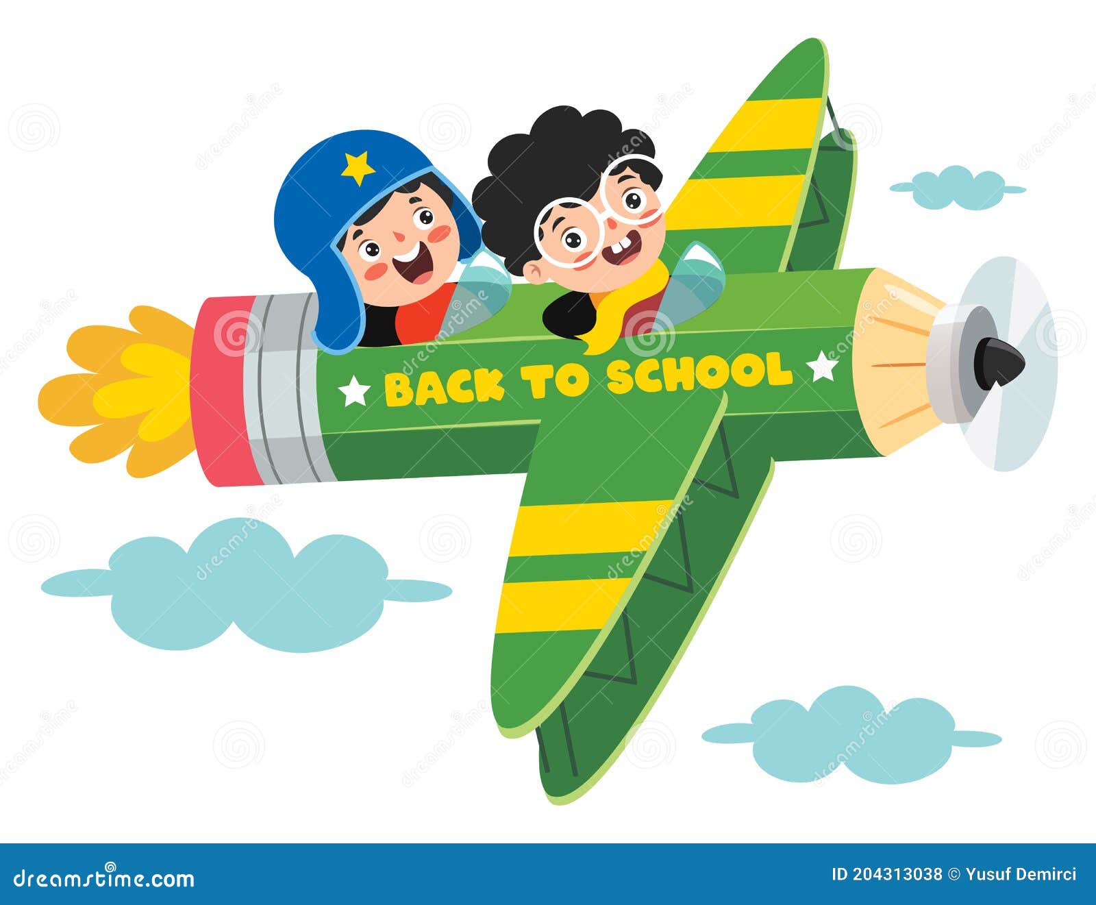 Funny Kid Flying on Colorful Pencil Stock Vector - Illustration of ...