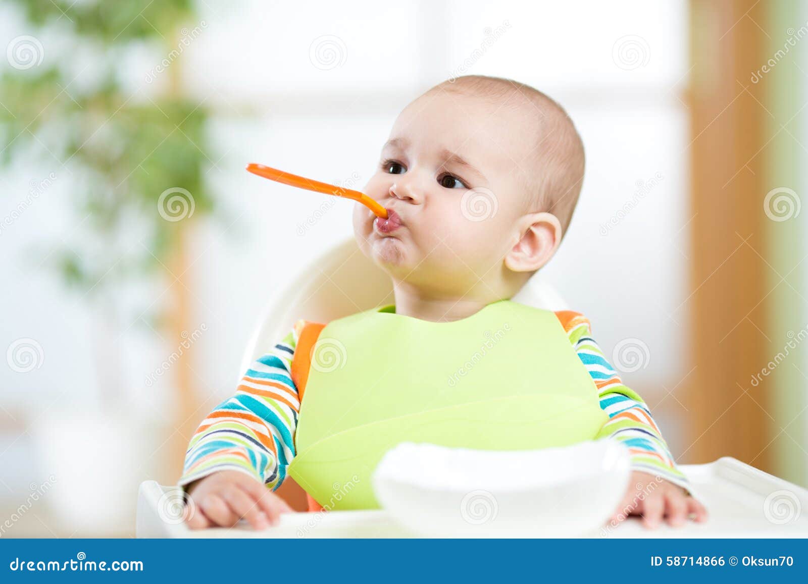 Funny Kid with Spoon in Mouth Stock Photo - Image of innocence, feeding ...