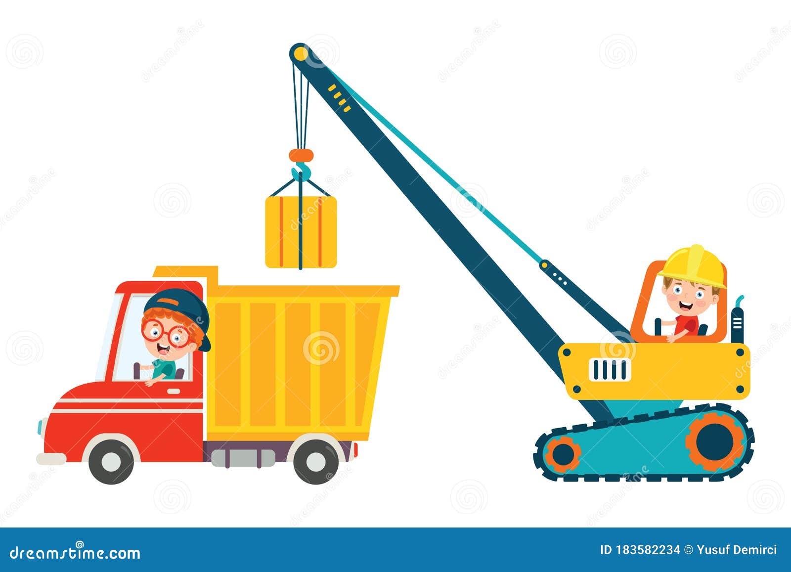 Funny Kid Using Crane Machine Stock Vector - Illustration of labor ...
