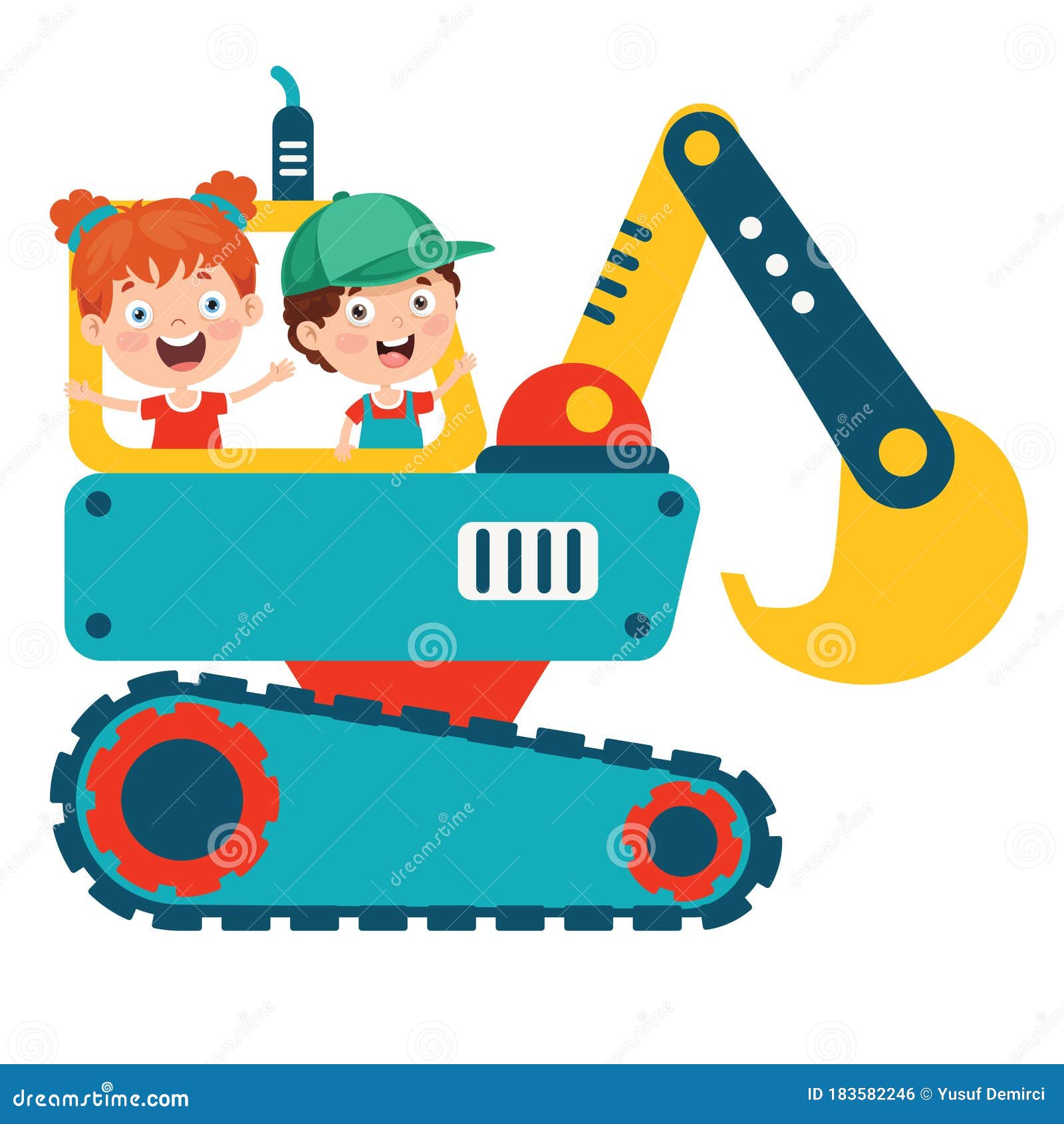 Funny Kid Using Excavator Machine Stock Vector - Illustration of ...