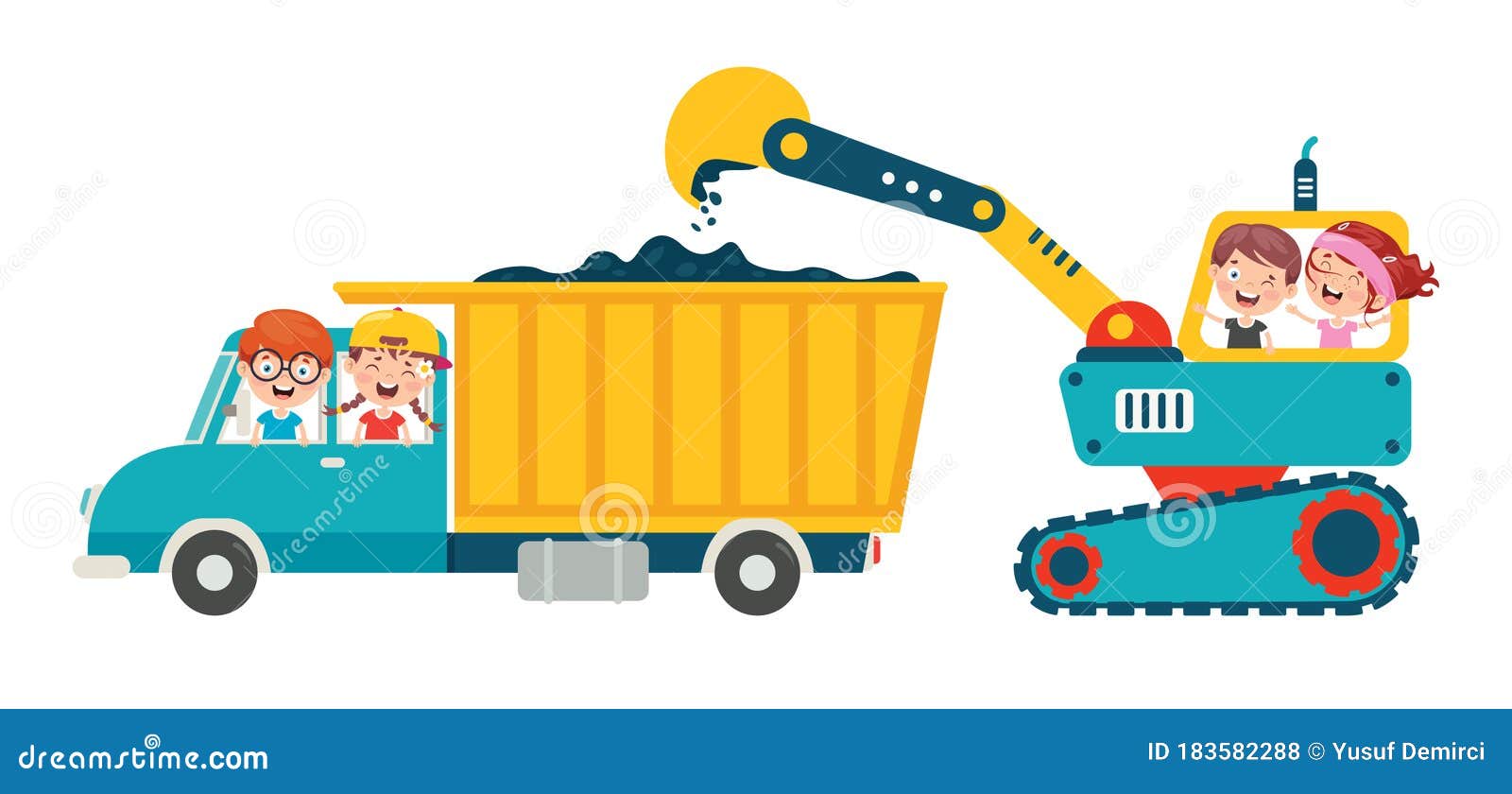 Funny Kid Using Excavator Machine Stock Vector - Illustration of mover ...