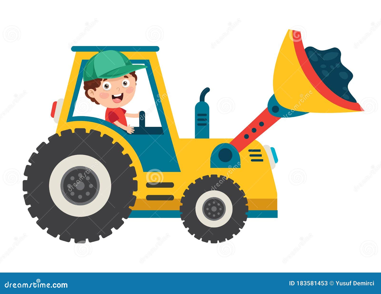 Funny Kid Using Loader Machine Stock Vector - Illustration of dumpers ...