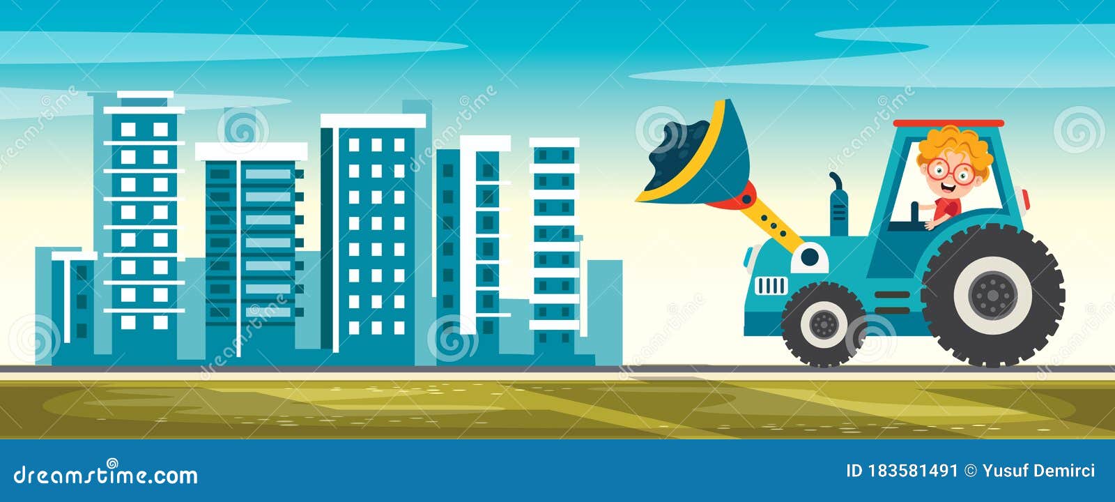 Funny Kid Using Loader Machine Stock Vector - Illustration of dumpers ...