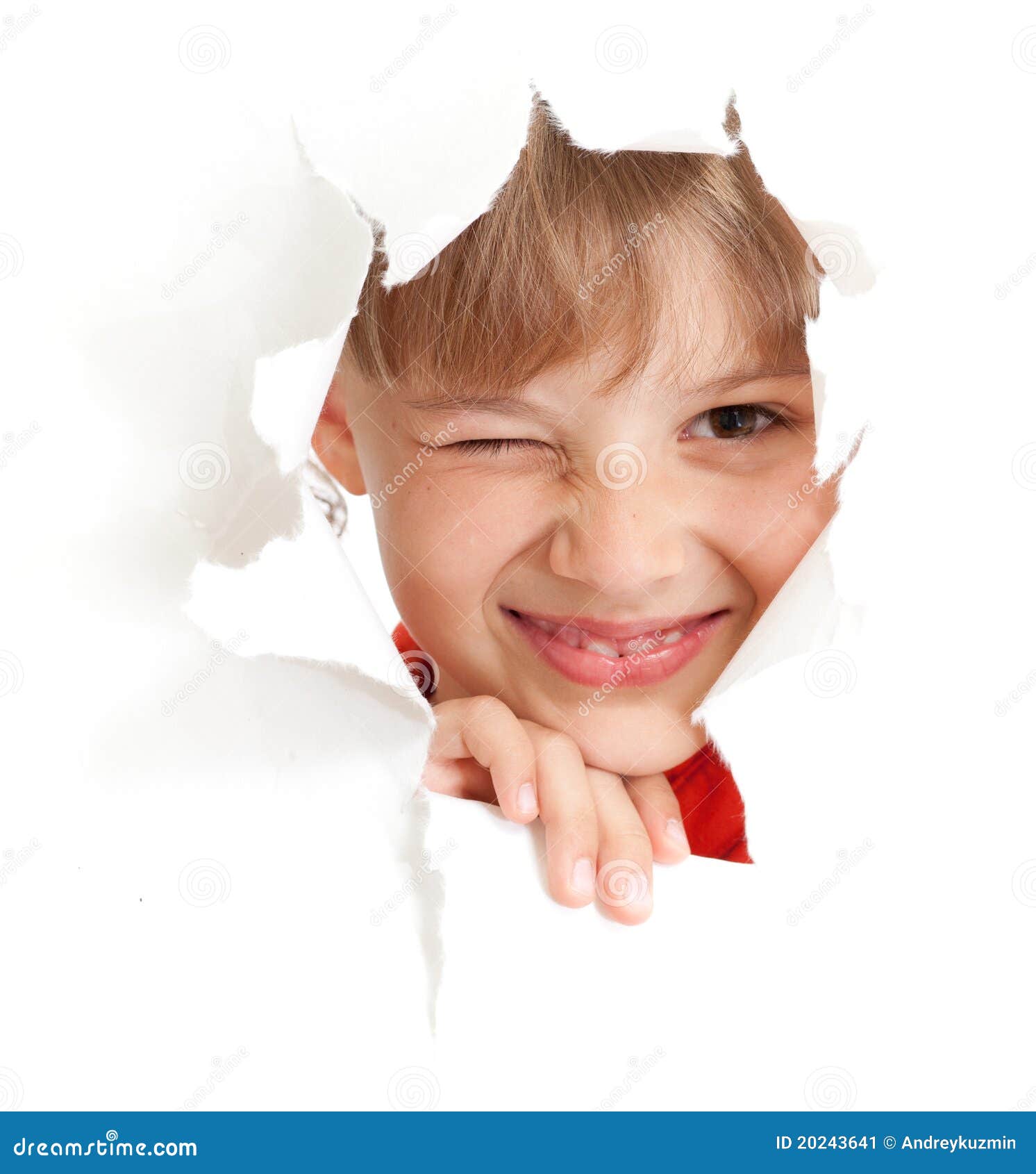 Funny Kid Wink Eye in Torn Paper Hole Isolated Stock Image - Image of ...