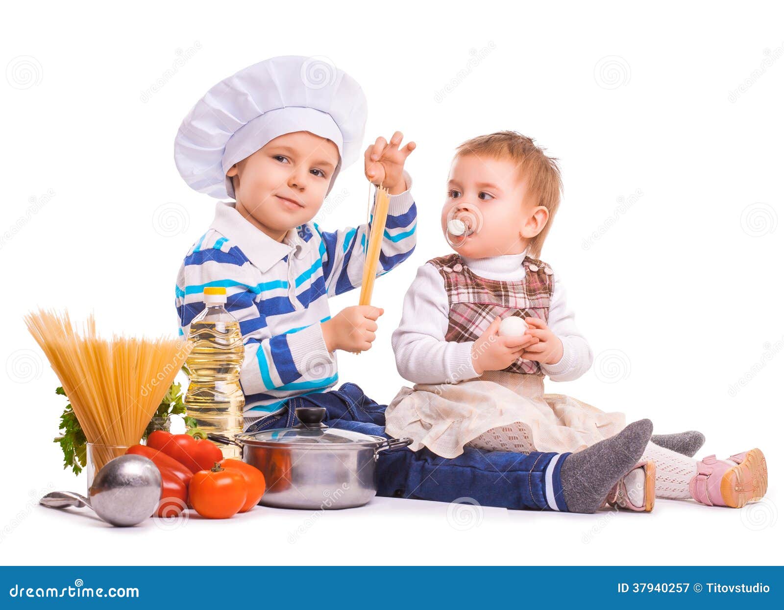 Funny Kids are Cooking on the Kitchen. Isolated Stock Image - Image of ...