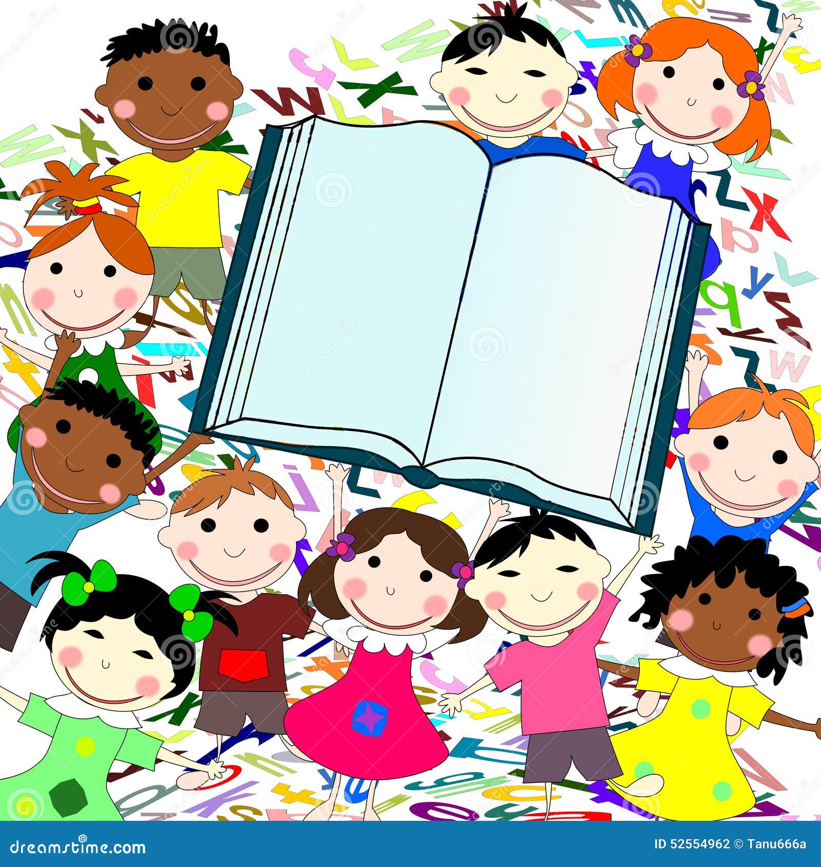 Funny Kids Of Different Races With Big Book Stock Photography ...