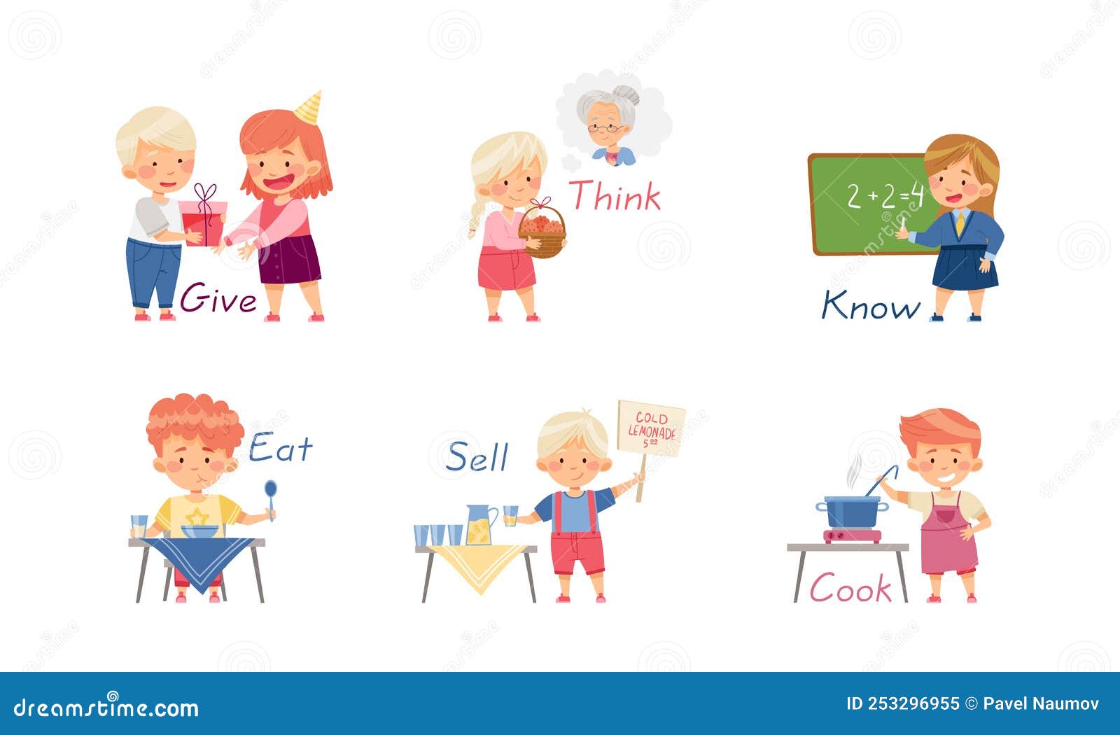 Funny Kids Engaged in Different Activities Demonstrating Verb Vector ... Funny Kids Engaged in Different Activities Demonstrating Verb Vector ...