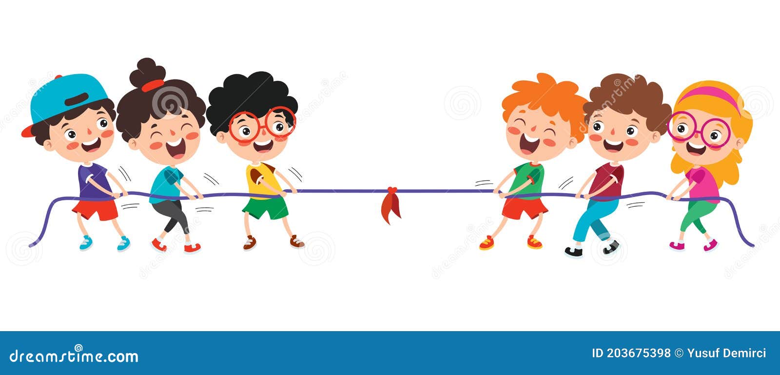 Funny Kids Playing Pulling Rope Stock Vector - Illustration of cartoon ...