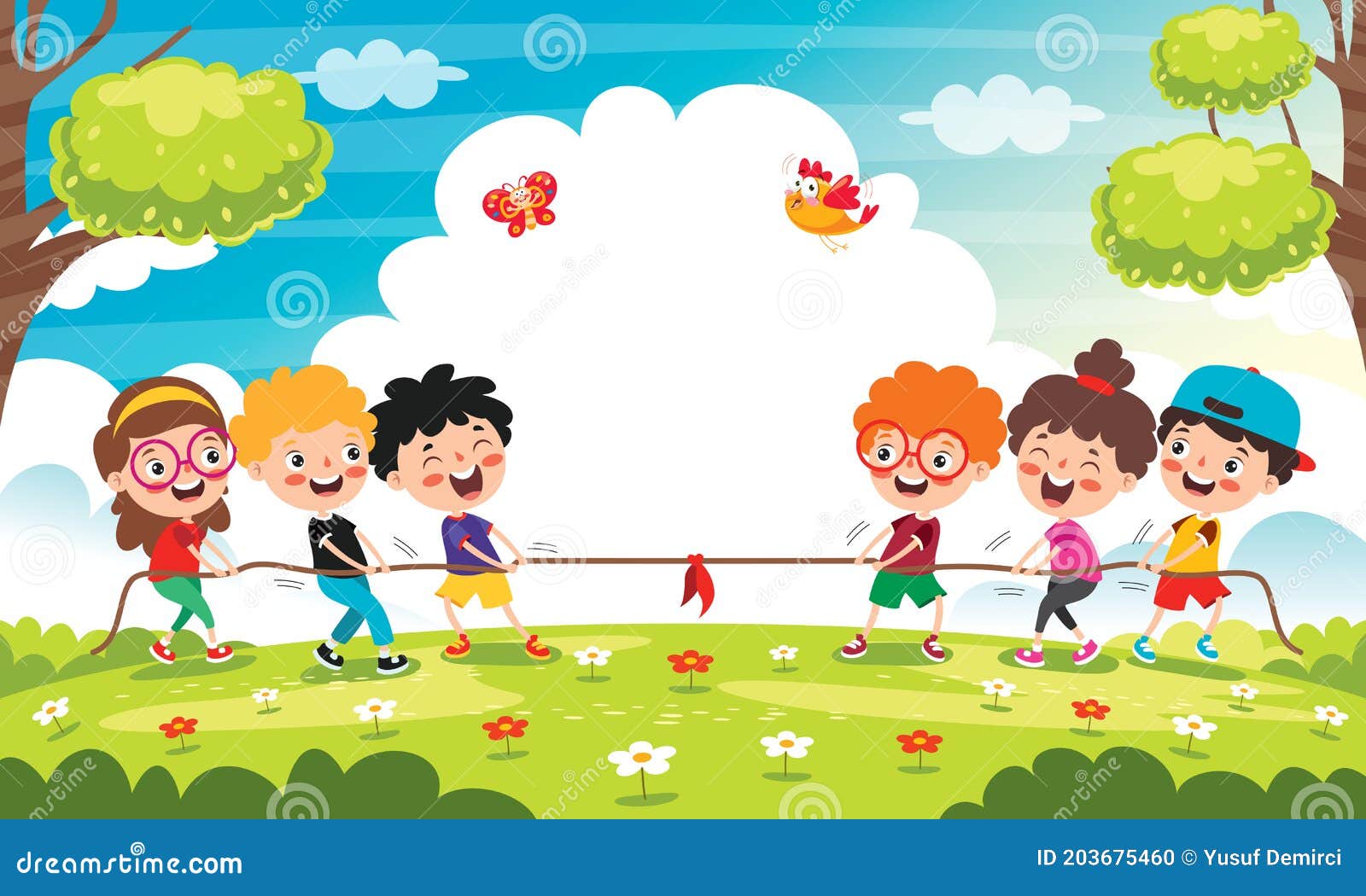 Funny Kids Playing Pulling Rope Stock Vector - Illustration of park ...