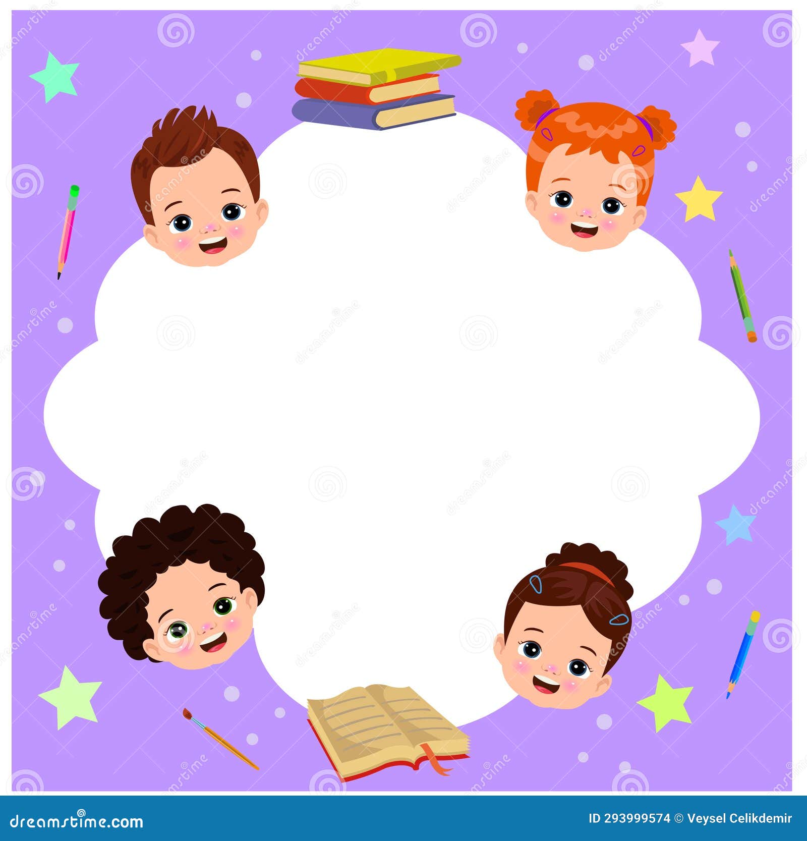 Funny Kids Posing with a Blank Frame Stock Illustration - Illustration ...