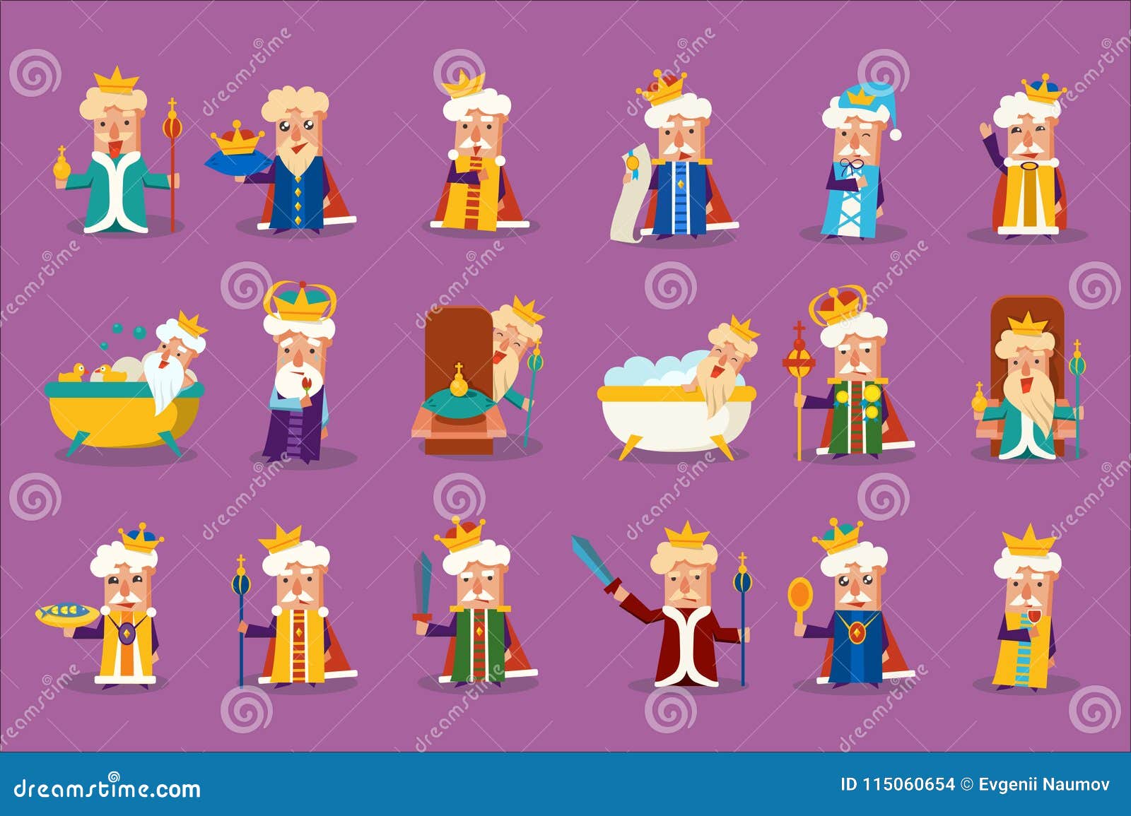Funny King Character Posing in Different Situations Set, Old Imperior ...