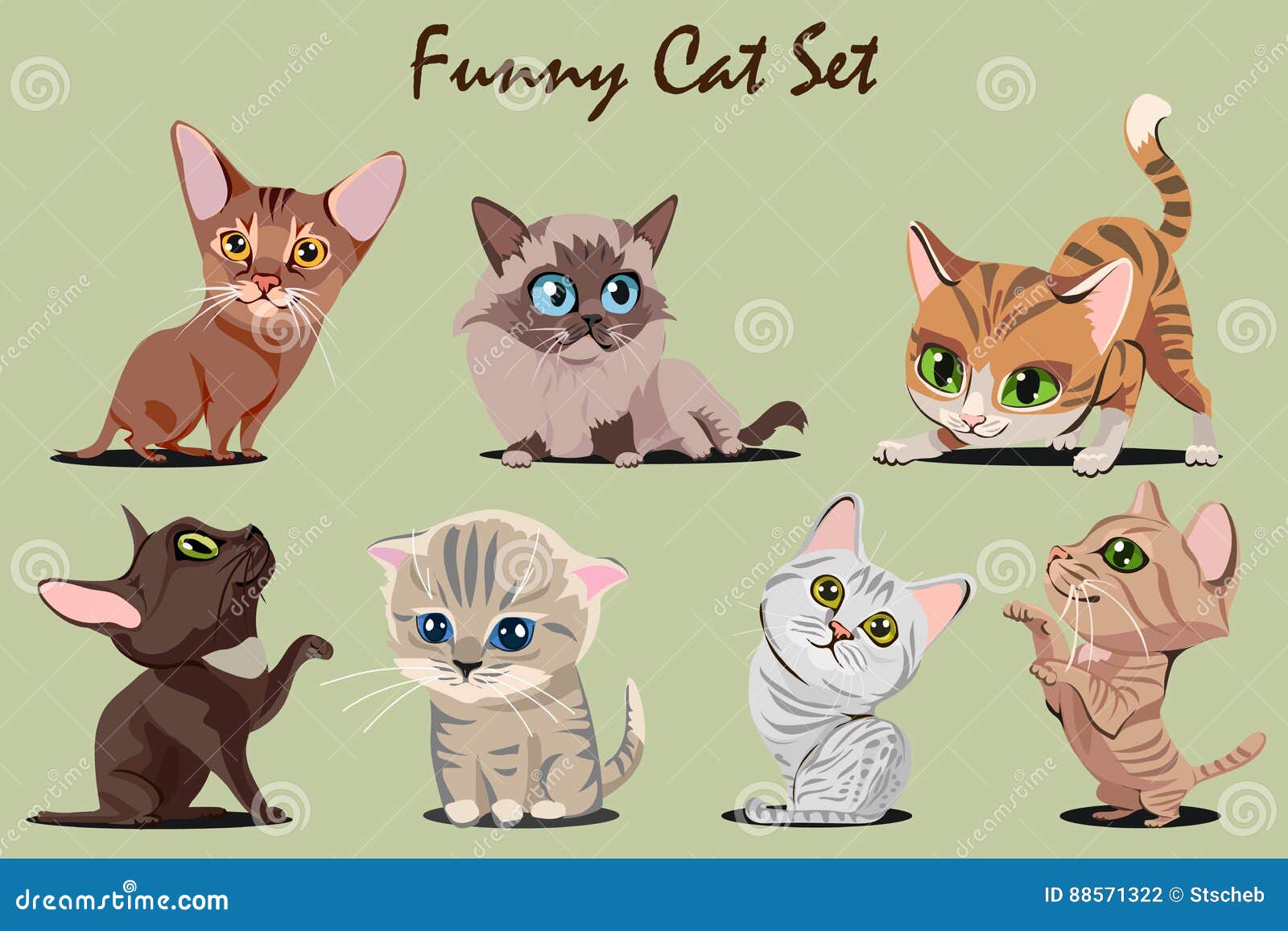 Funny Kitty Set stock vector. Illustration of cute, domestic - 88571322