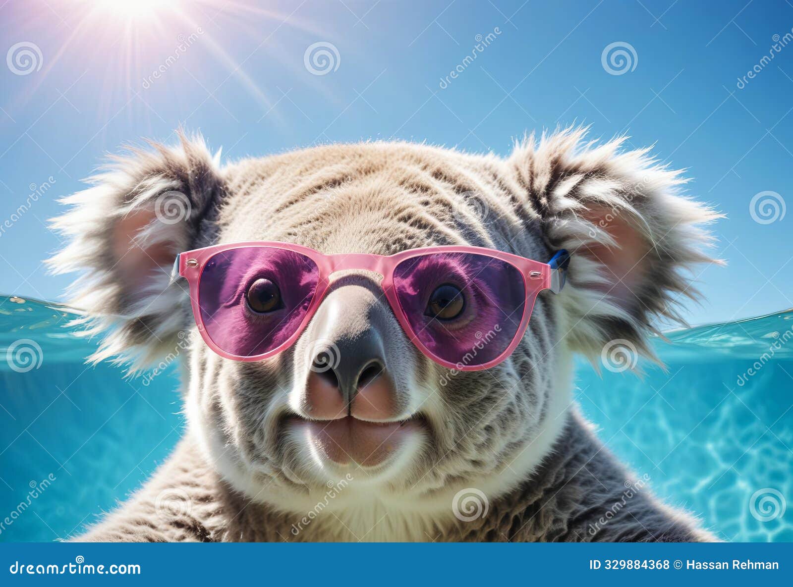 Funny Koala Wearing Pink Sunglasses in a Pool Stock Illustration ...