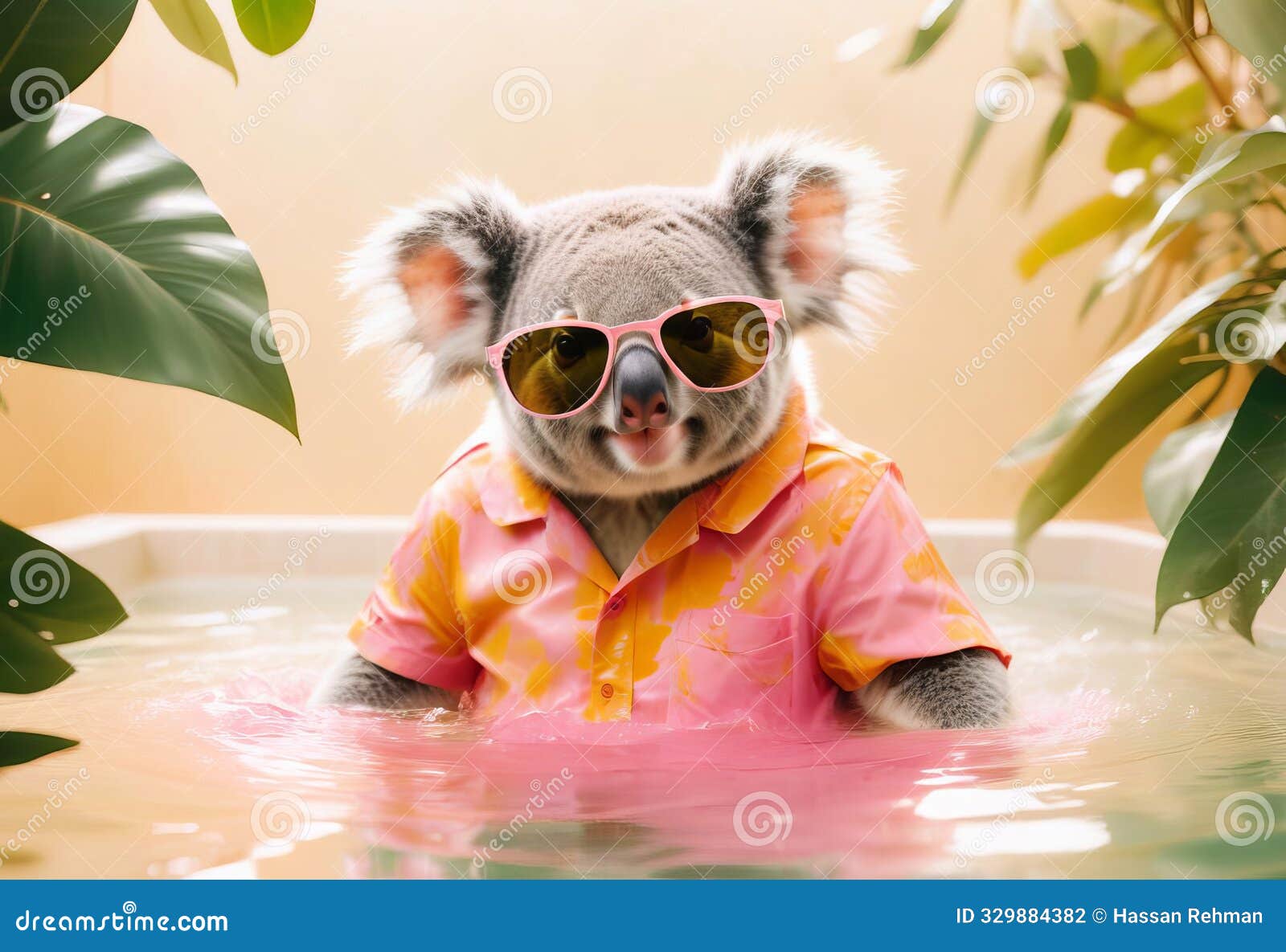 Funny Koala Wearing Pink Sunglasses in a Pool Stock Illustration ...