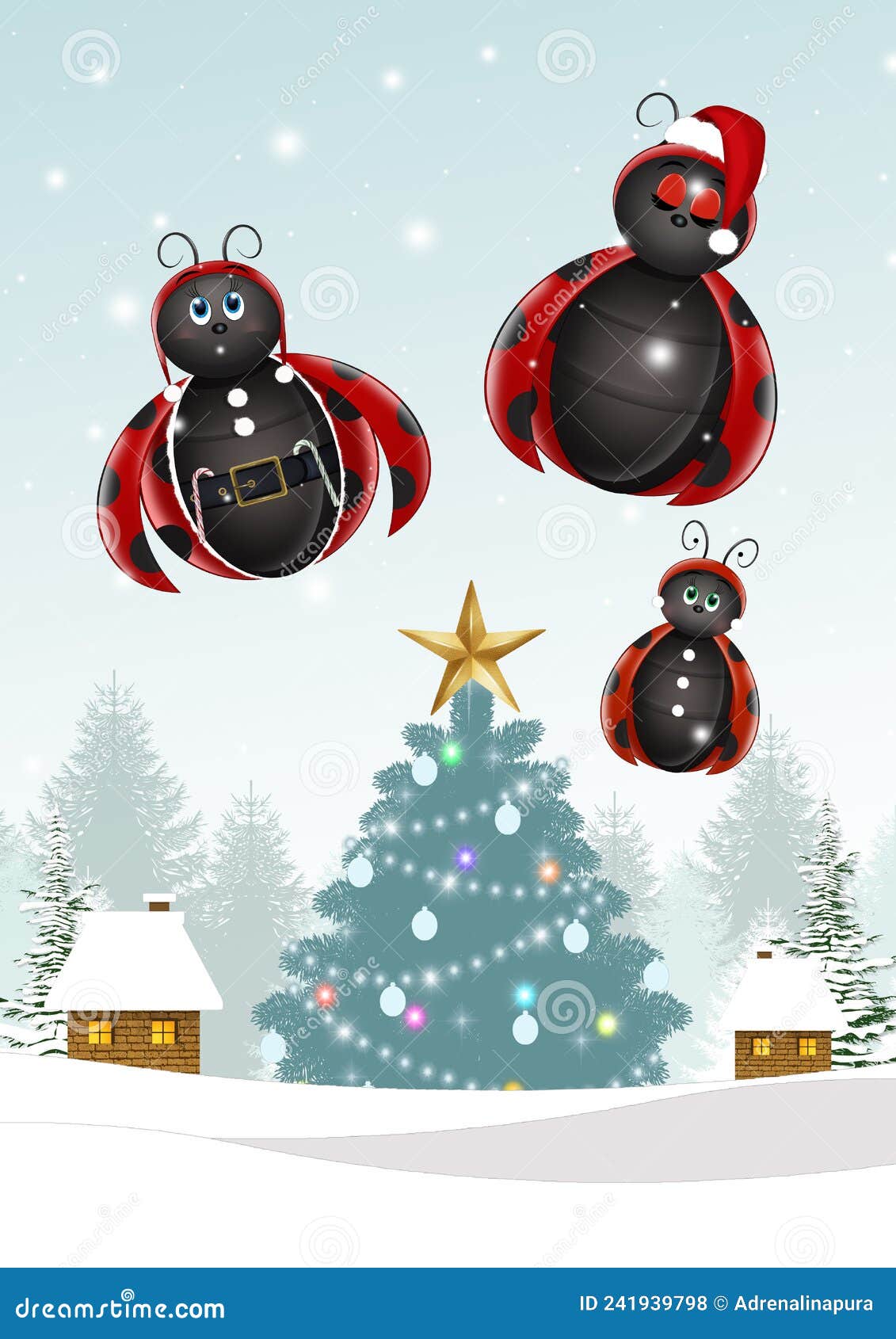 Funny Ladybugs Celebrate Christmas Stock Illustration - Illustration of ...