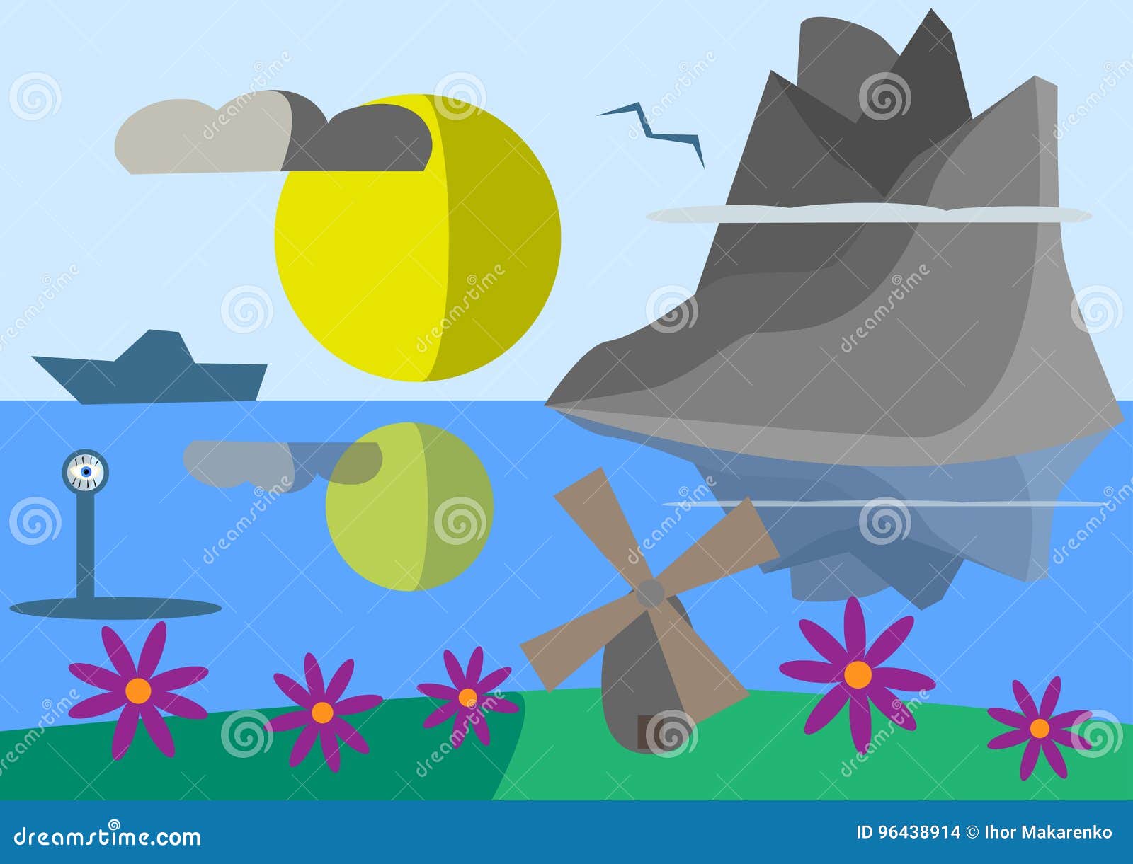 Funny Landscape with Mountains Stock Illustration - Illustration of ...