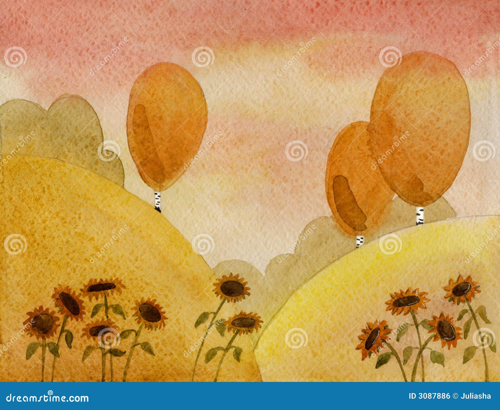 Funny Landscape. Sunflowers Stock Illustration - Illustration of fields ...
