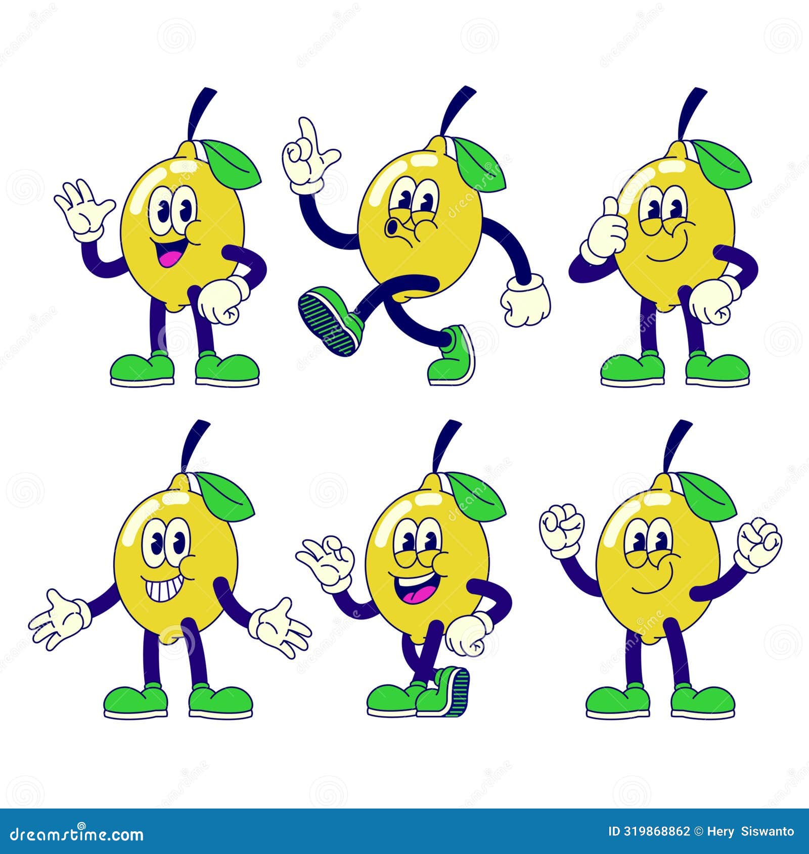 Funny Lemon Mascot Characters With Various Pose Vector Illustration ...
